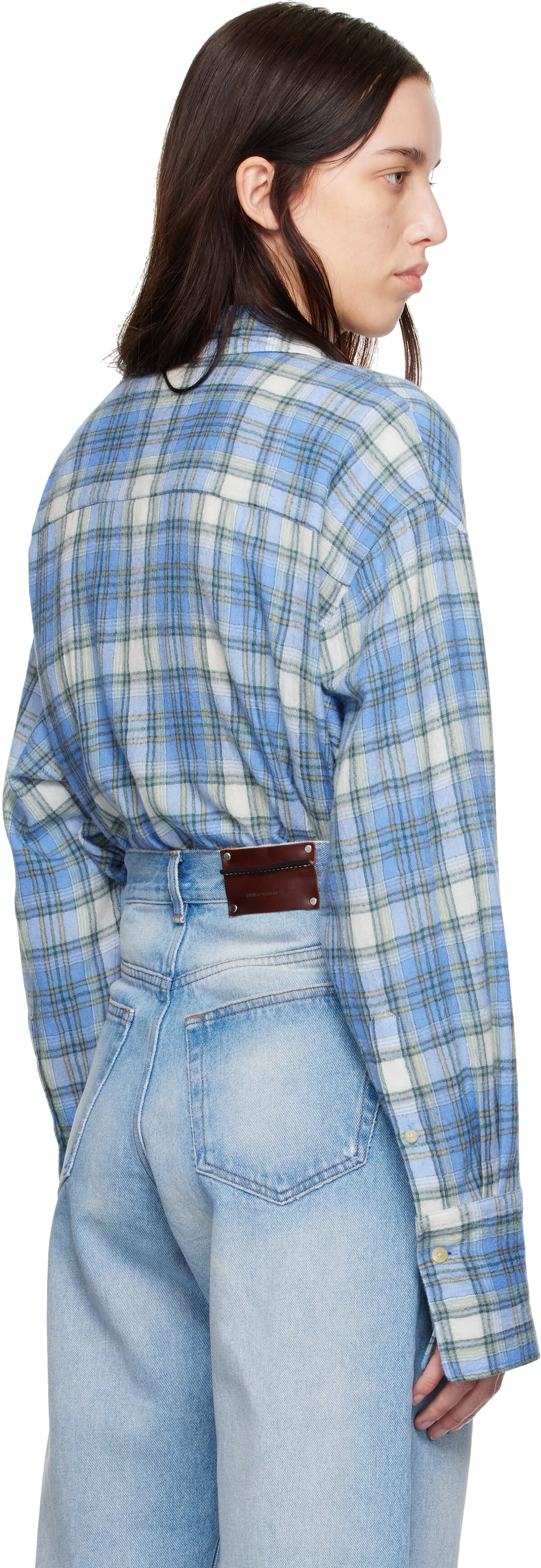 Auralee Blue Airy Wool Check Shirt - Blue Check | Editorialist